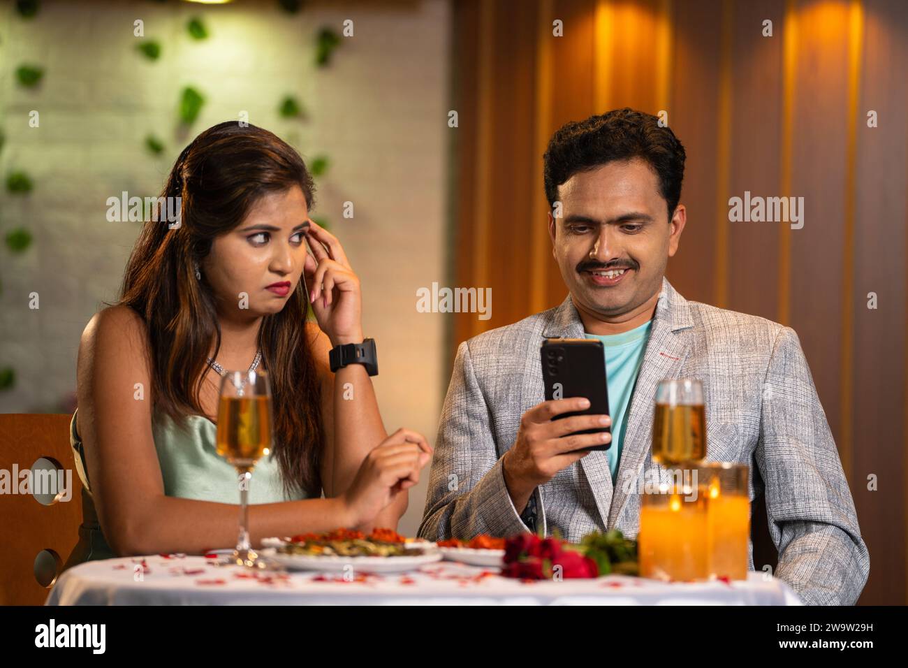 Indian Wife Got Angry While Husband Busy Using Mobile Phone At Candlelight Dinner At Restaurant
