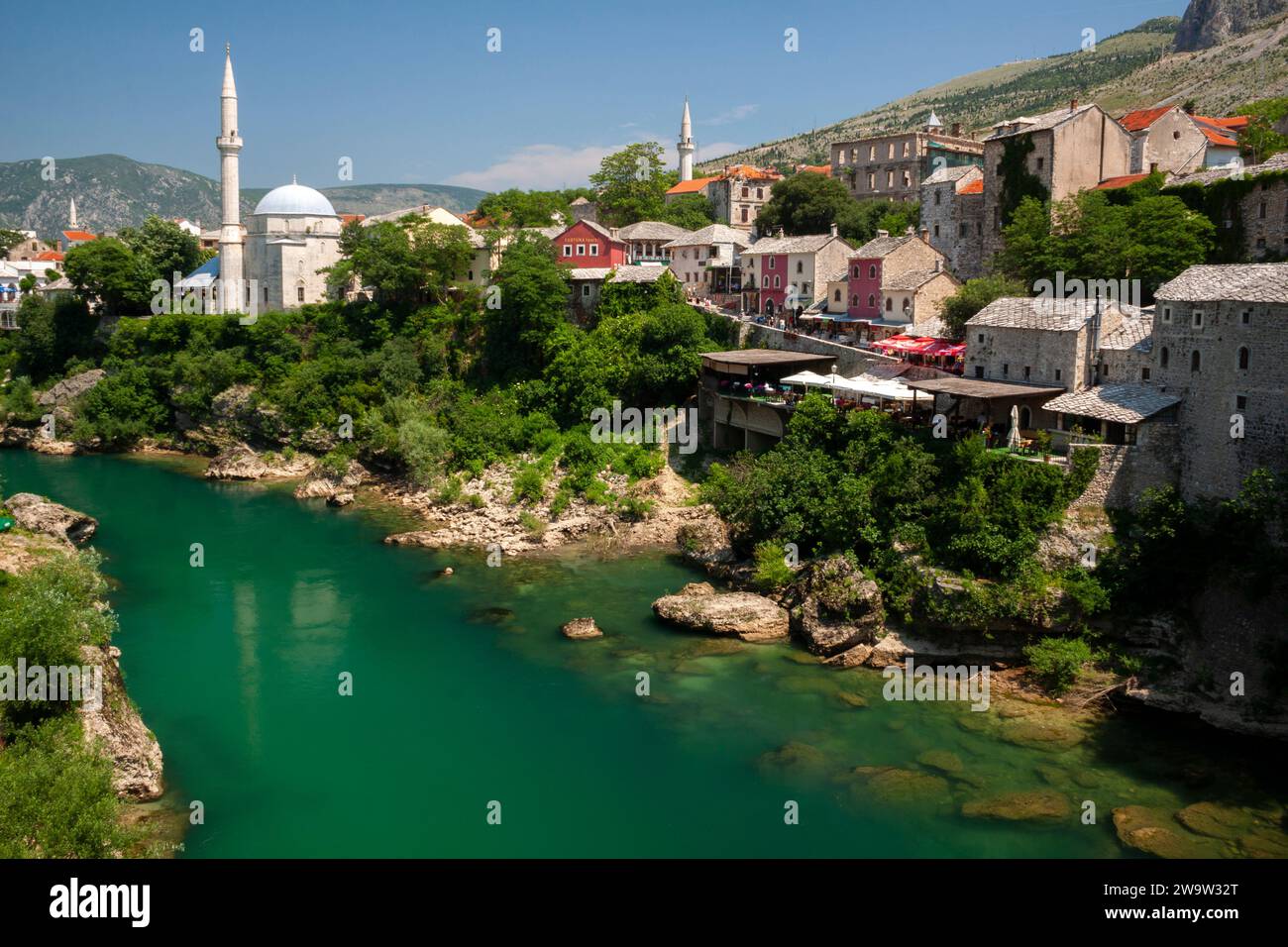 The old town above the river Neretva in Mostar in Bosnia and ...