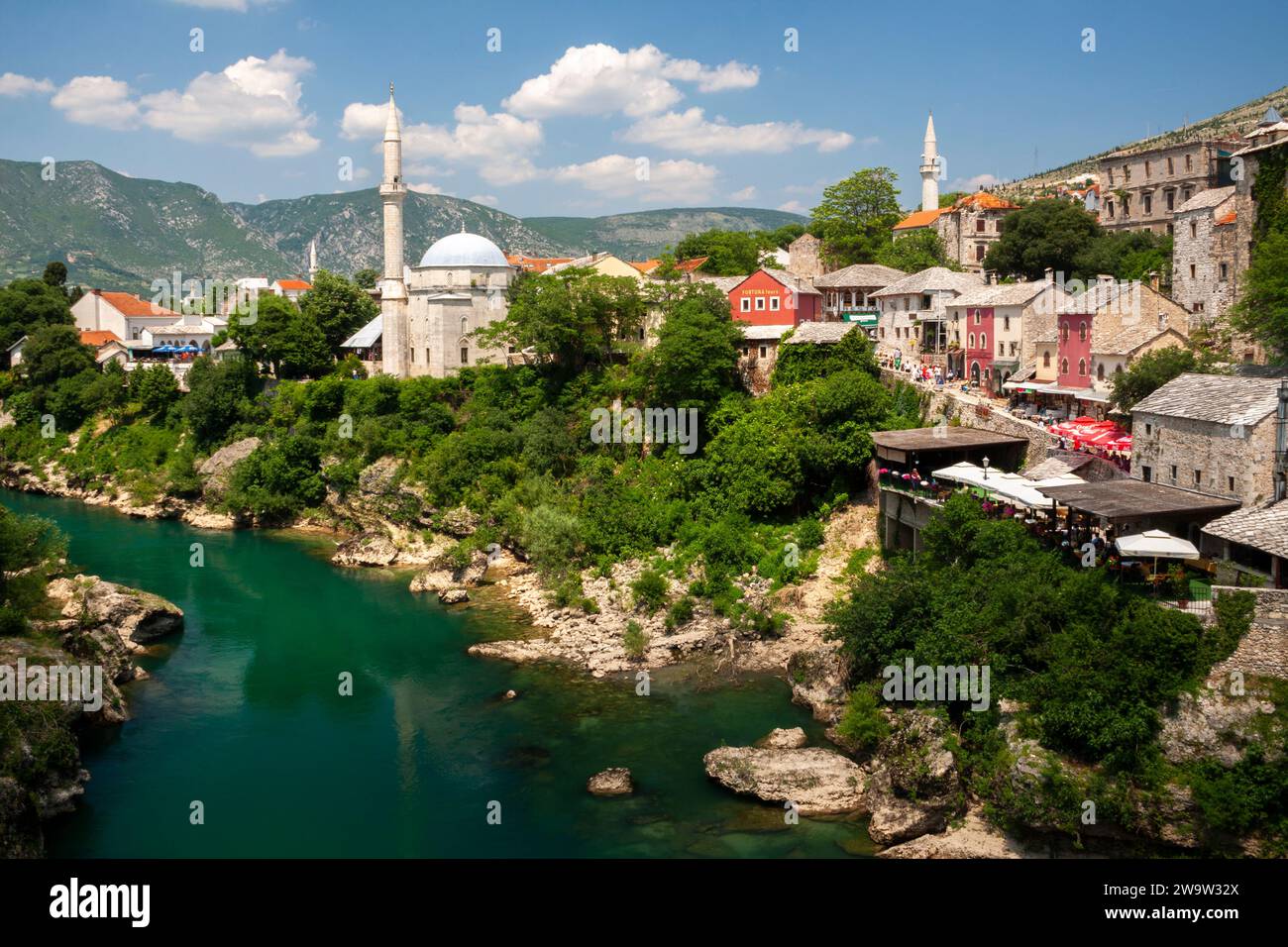The old town above the river Neretva in Mostar in Bosnia and ...