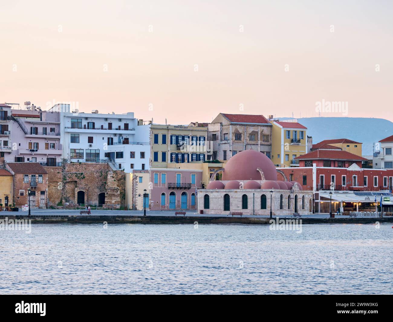 Old town waterfront at dawn, City of Chania, Crete, Greece Stock Photo ...