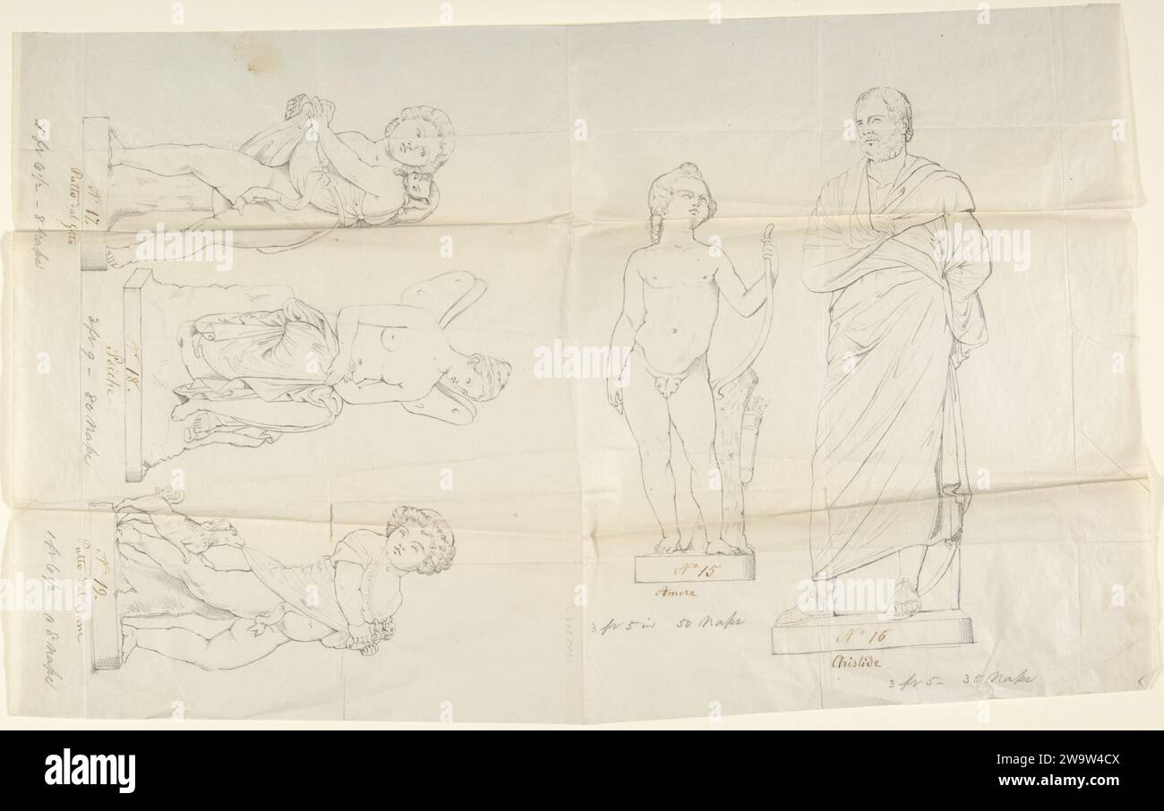 Sketches of five statues: Love, Aristides, Putto with a Cat, Psyche ...