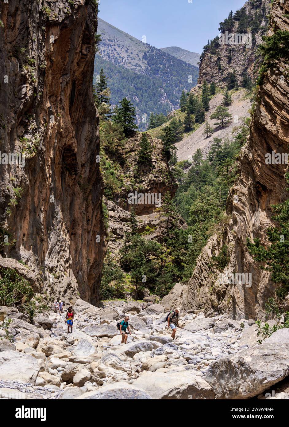 People trekking at the Samaria Gorge, Chania Region, Crete, Greece ...