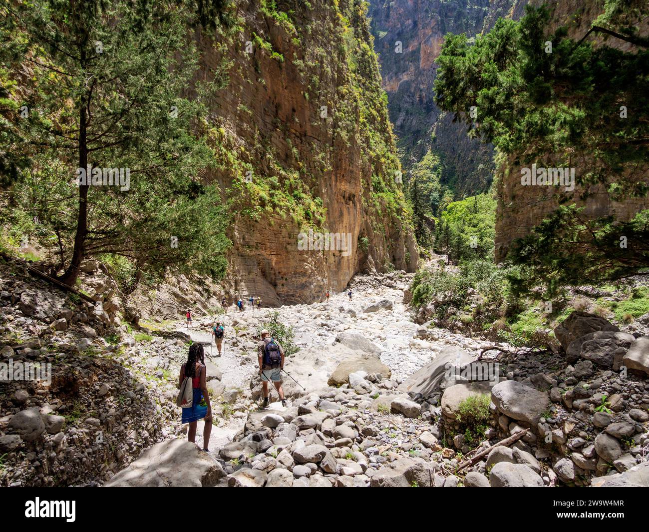 People trekking at the Samaria Gorge, Chania Region, Crete, Greece ...