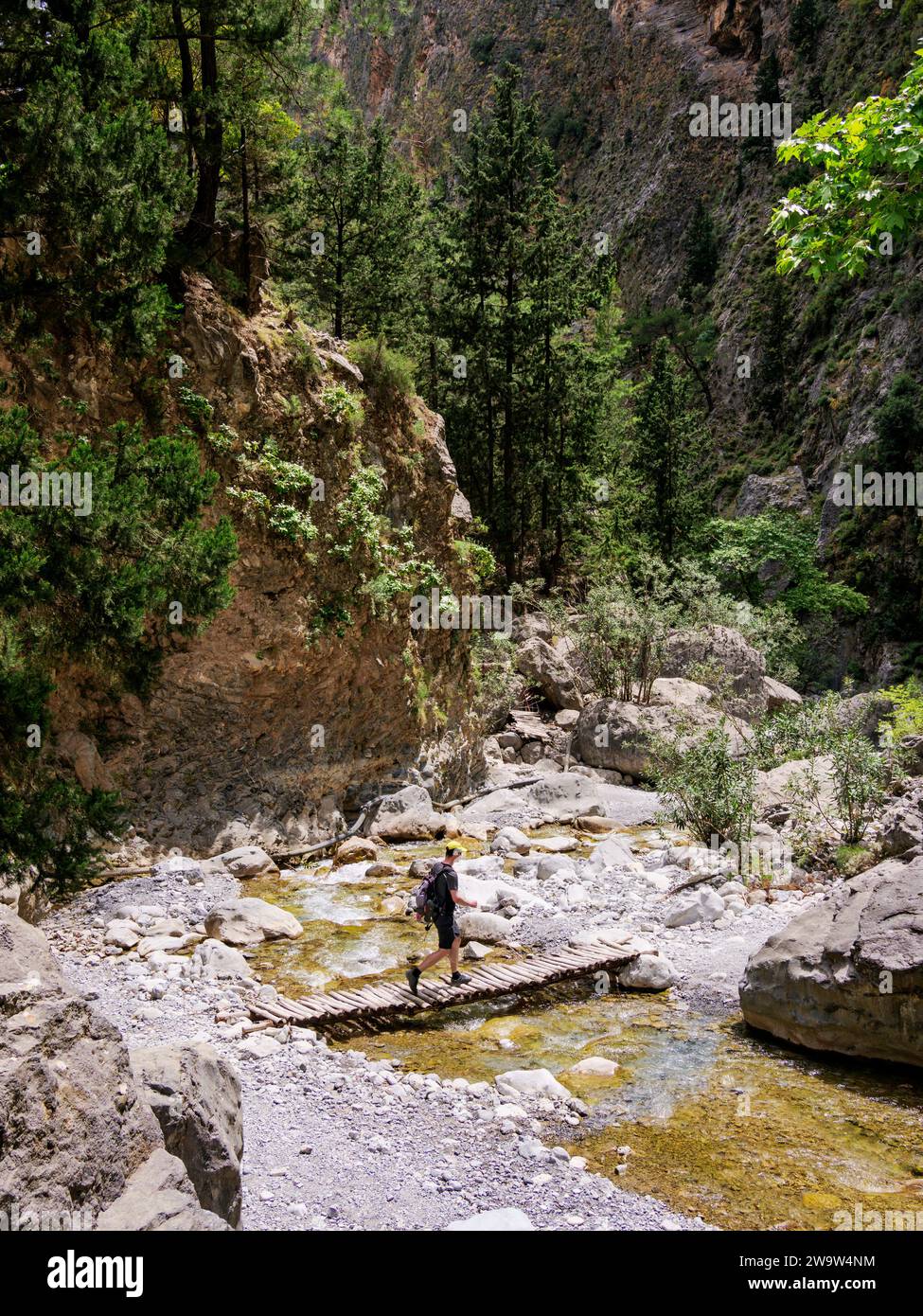 People trekking at the Samaria Gorge, Chania Region, Crete, Greece ...