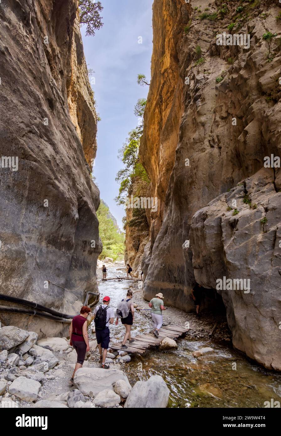 People trekking through the Gates, Samaria Gorge, Chania Region, Crete ...