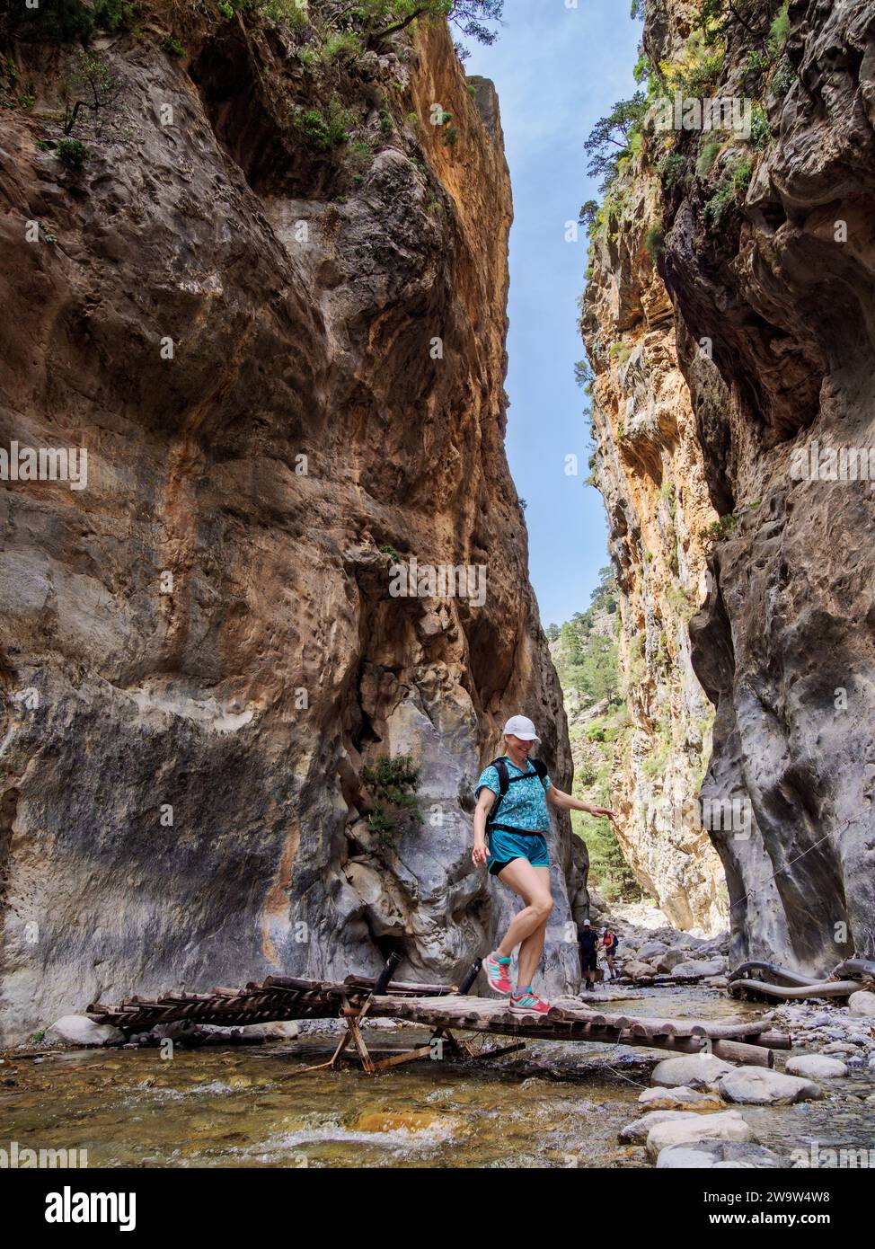 People trekking through the Gates, Samaria Gorge, Chania Region, Crete ...