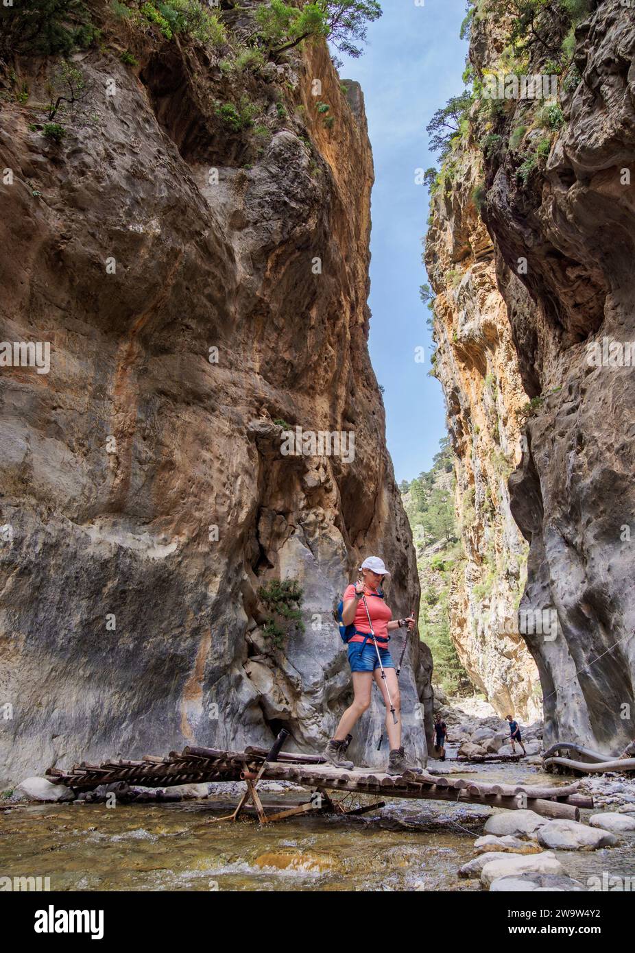 People trekking through the Gates, Samaria Gorge, Chania Region, Crete ...