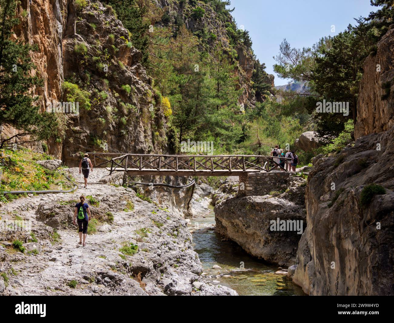 People trekking at the Samaria Gorge, Chania Region, Crete, Greece ...