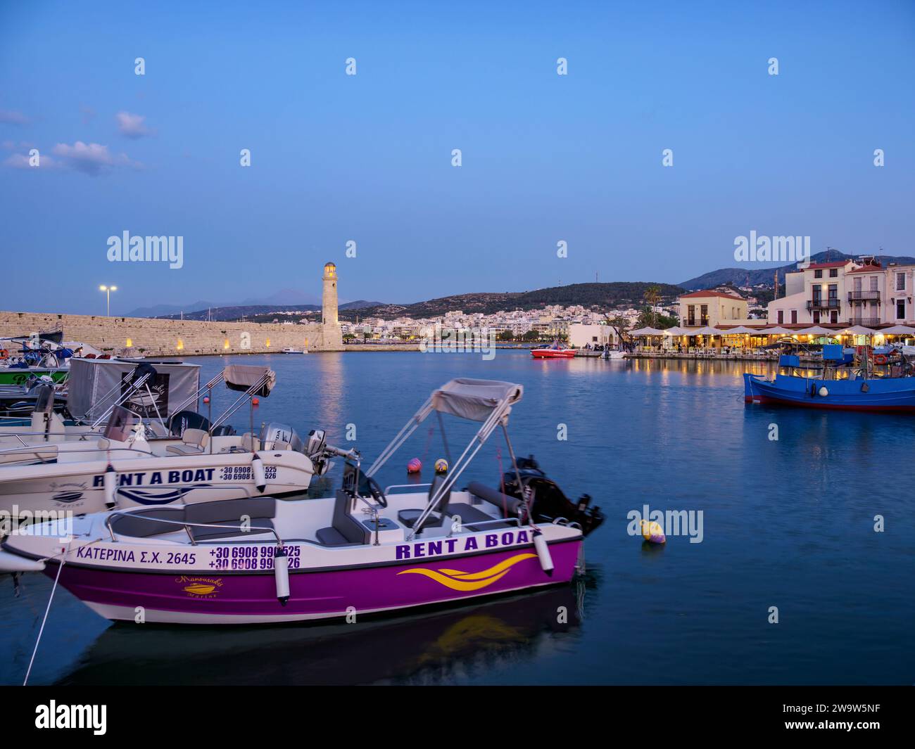 Old Venetian Port, dusk, City of Rethymno, Rethymno Region, Crete ...