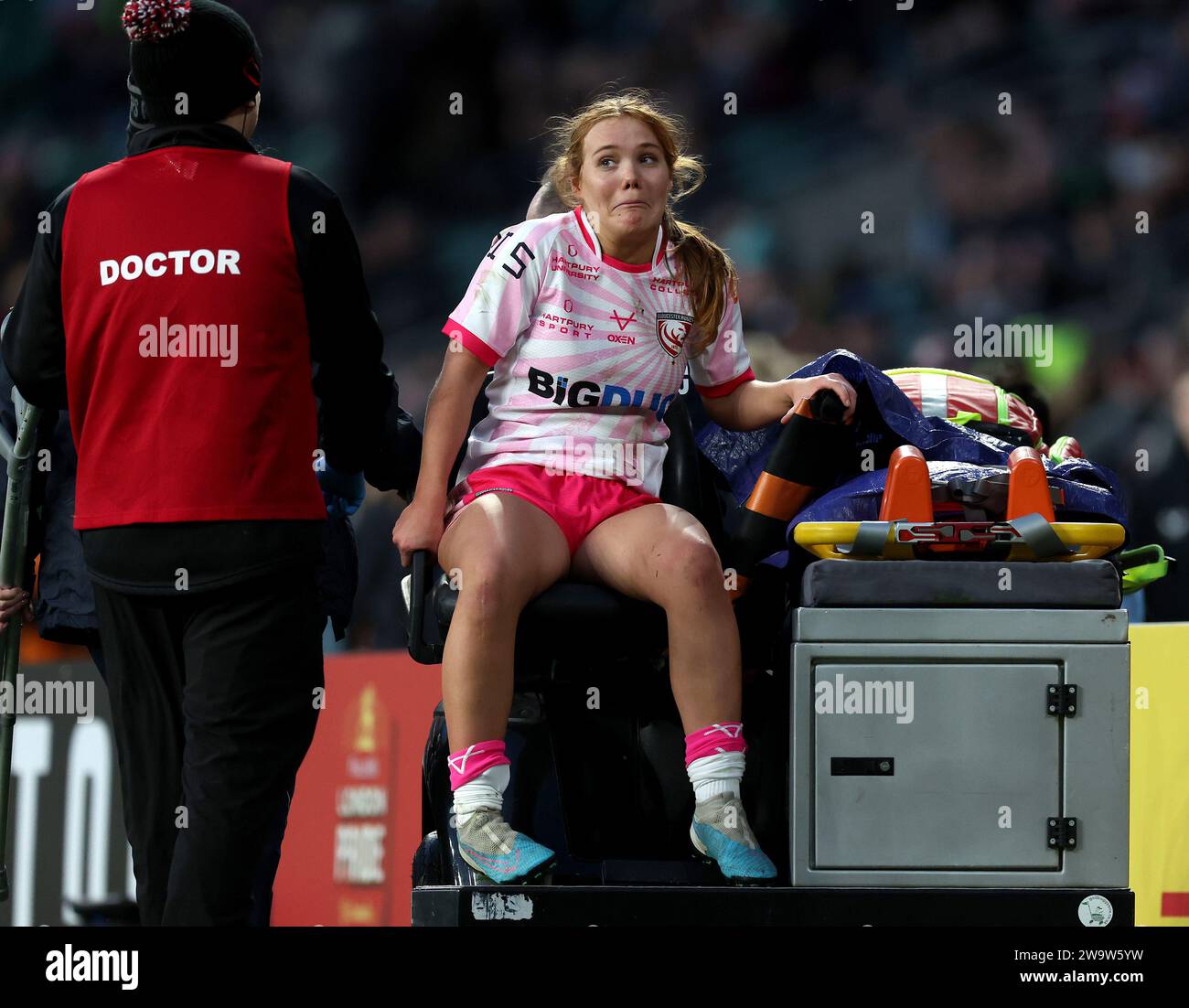 Gloucester’s Mia Venner is taken off due to injury during the Allianz ...