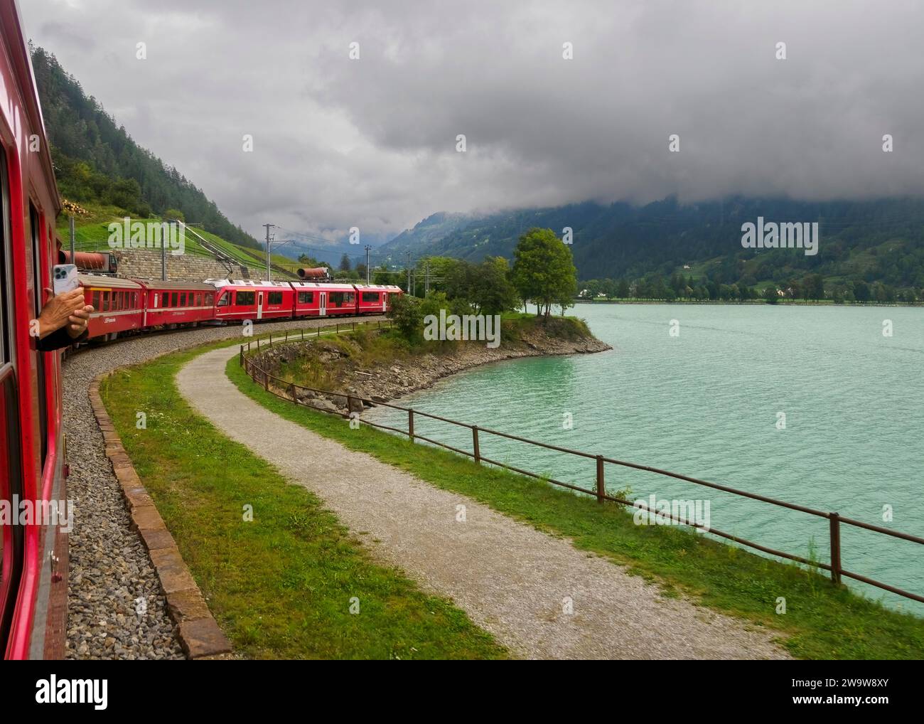 Swiss mountain train Bernina Express Stock Photo - Alamy