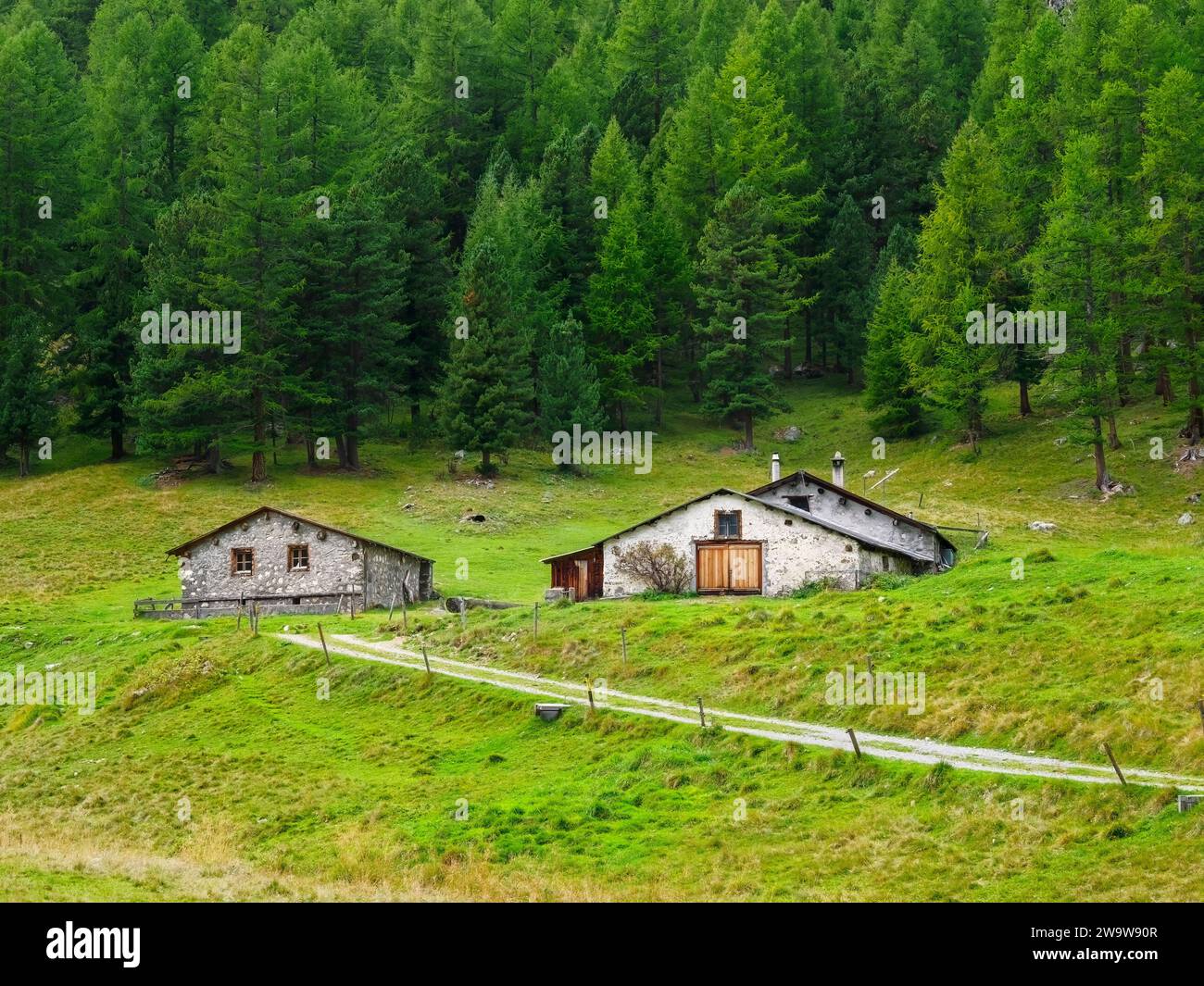 Stone barns in the Roseg Valley, Alpine St. Moritz, Switzerland Stock ...