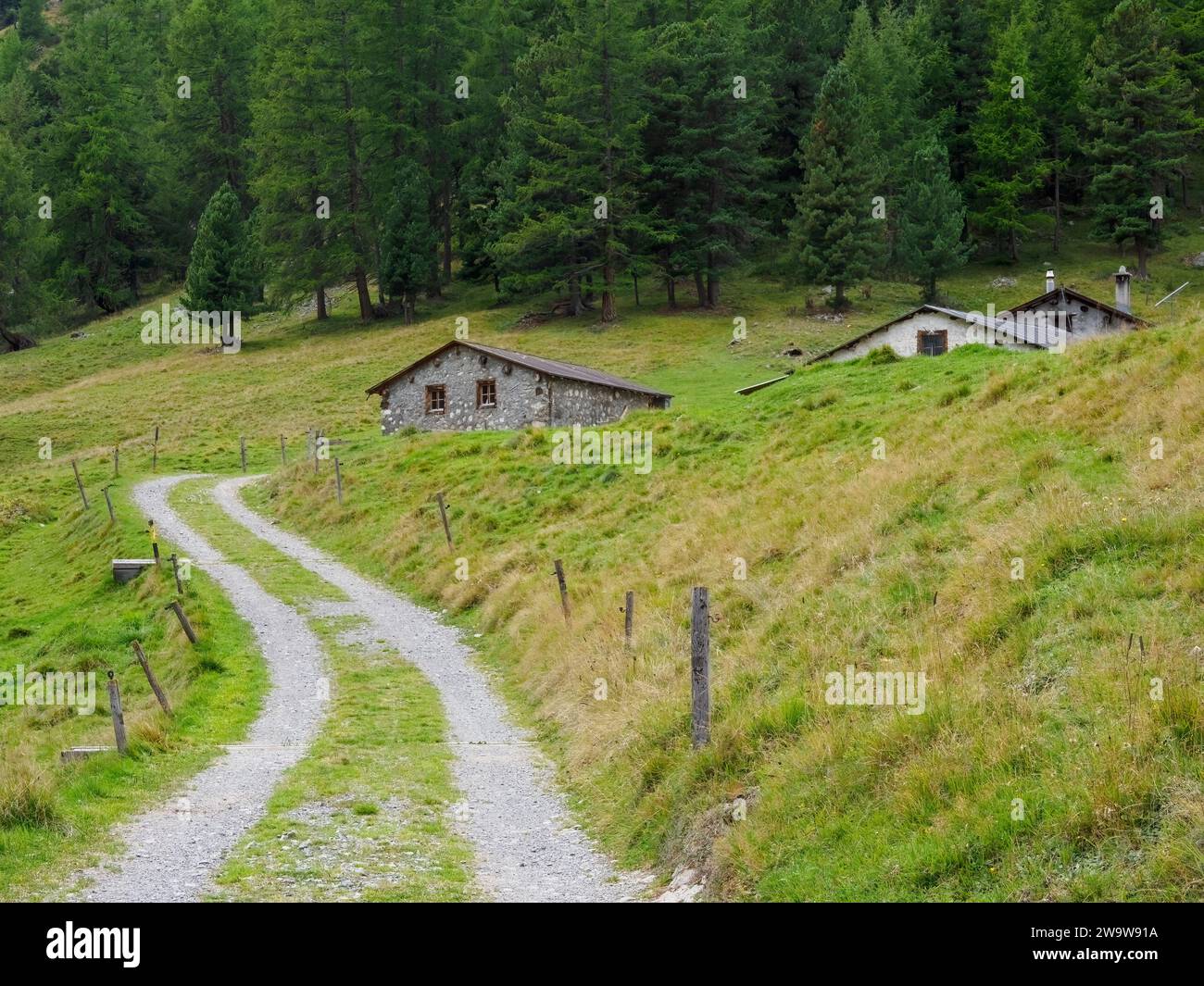 Stone barns in the Roseg Valley, Alpine St. Moritz, Switzerland Stock ...