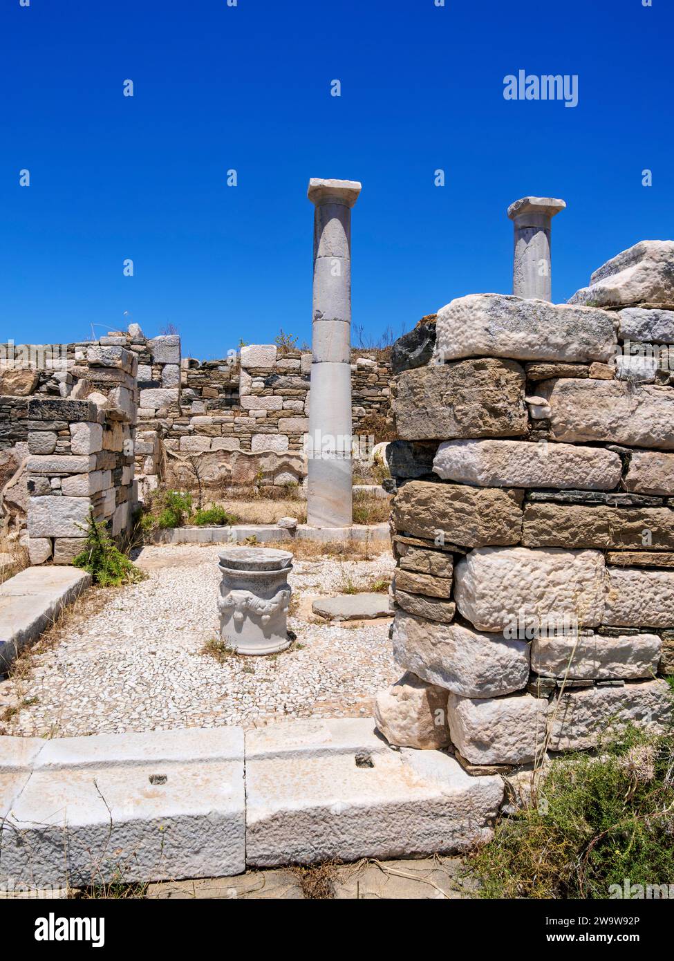 Delos Archaeological Site, Delos Island, Cyclades, Greece Stock Photo ...