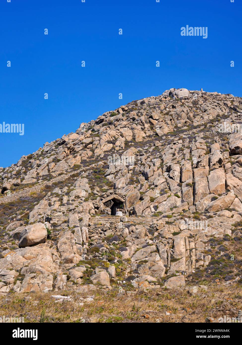 View towards the Grotto of Heracles and Mount Kynthos, Delos ...