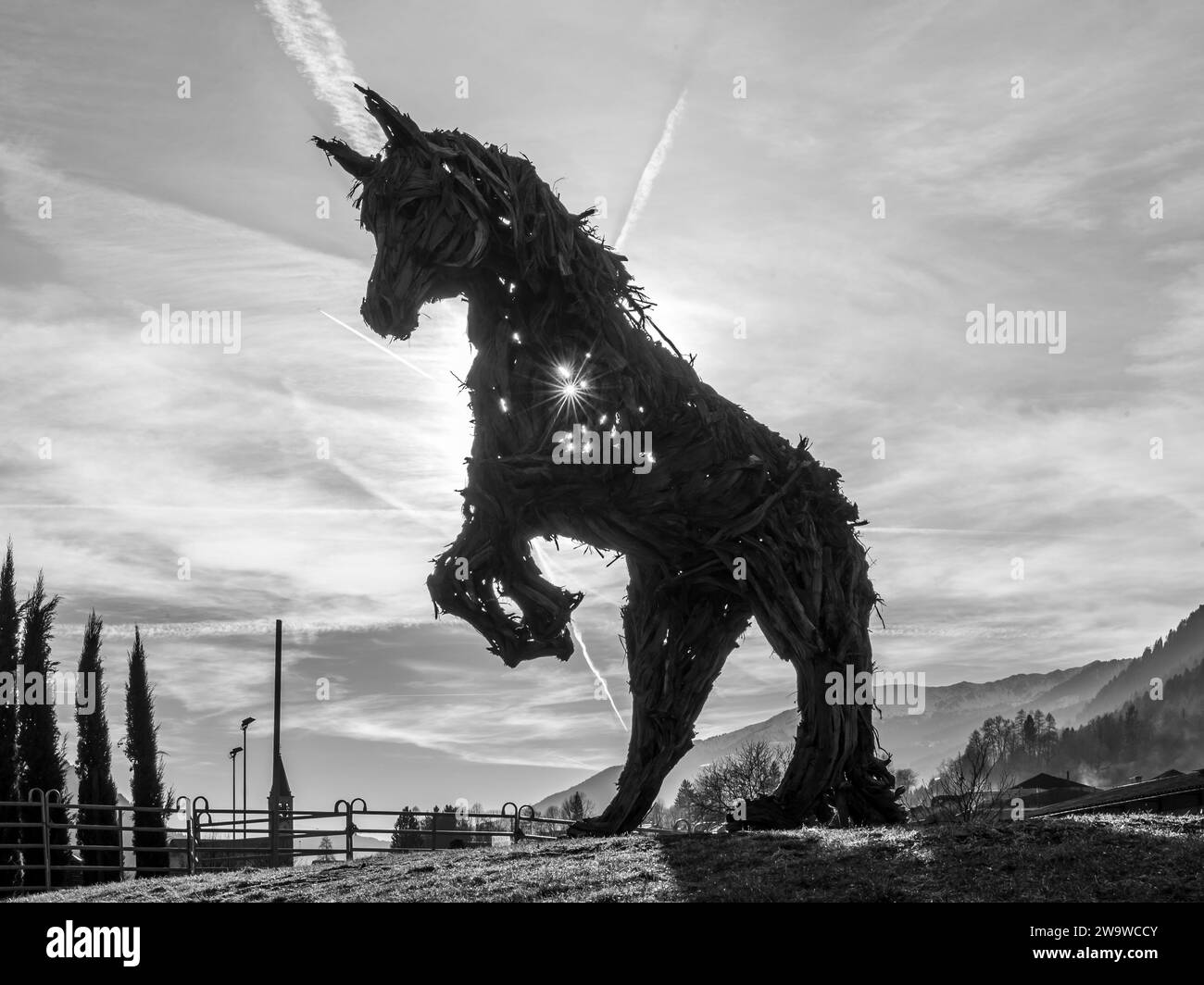 The big wooden horse of Marco Martalar artist in Strembo village of ...