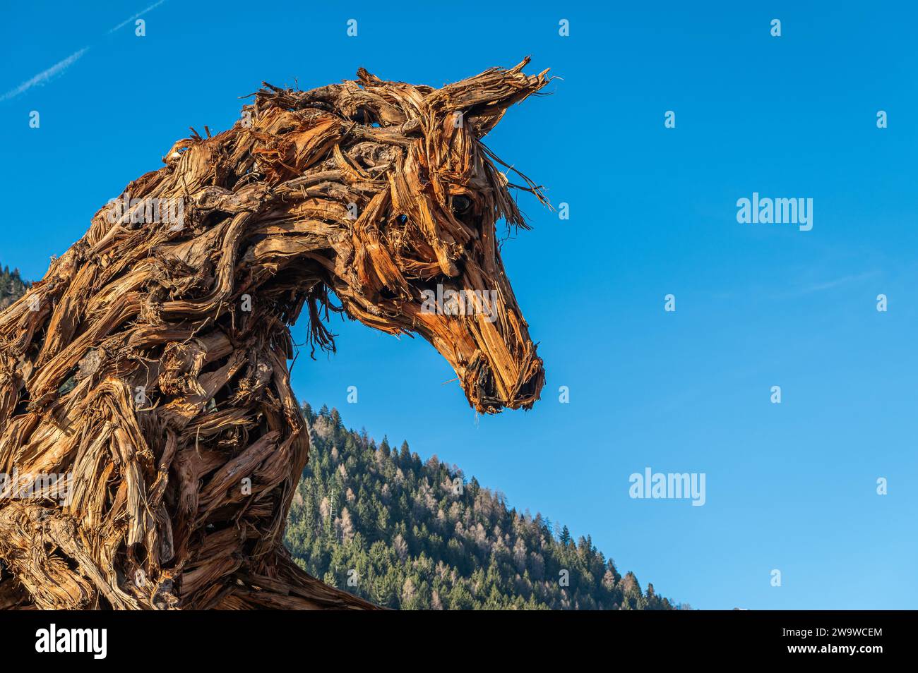 The big wooden horse of Marco Martalar artist in Strembo village of ...