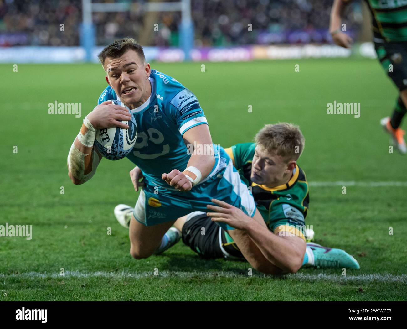 Sale Sharks Joe Carpenter scores there first try during the Northampton ...
