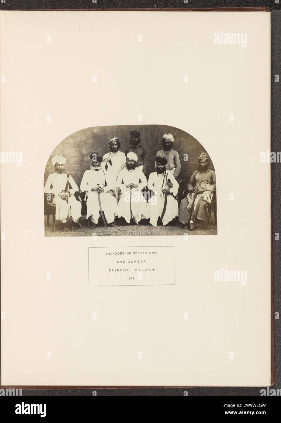 Portrait of five officers and three servants of the Hof van Sitamau ...