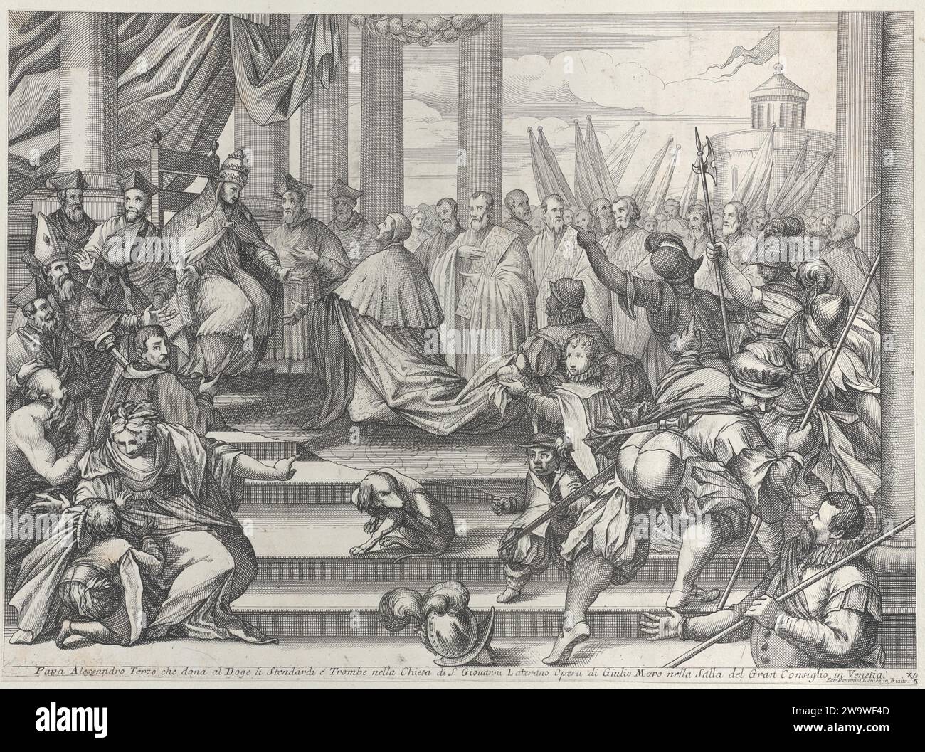 Pope Alexander III presents Doge Ziani with standards and bugles after ...