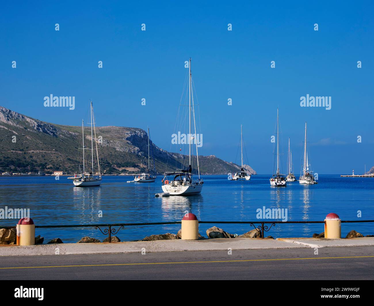 Sailboats at the Lakki Town bay, Leros Island, Dodecanese, Greece Stock ...