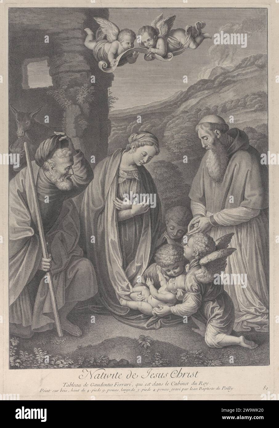 The Nativity, with Saint Joseph, the Virgin, and a male saint adoring ...