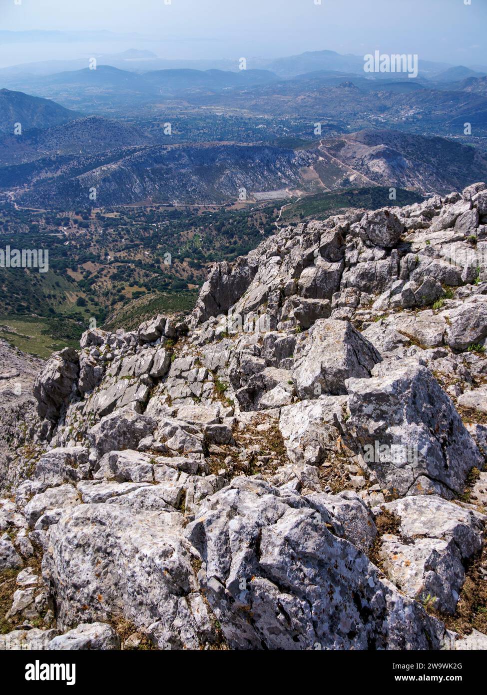 Landscape seen from the peak of Mount Zas or Zeus, Naxos Island ...