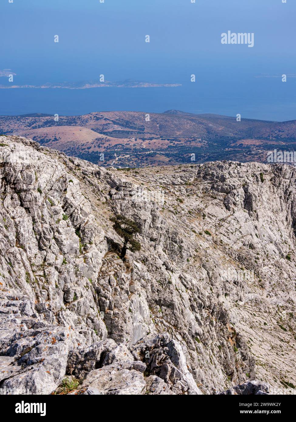 Landscape seen from the peak of Mount Zas or Zeus, Naxos Island ...