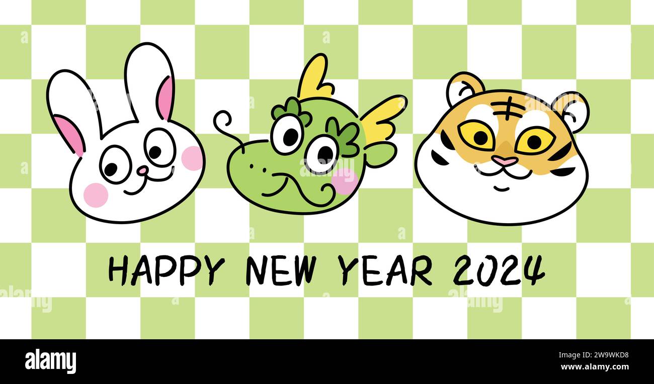 Year of the dragon zodiac animals card. Chinese new year 2024 greetings ...