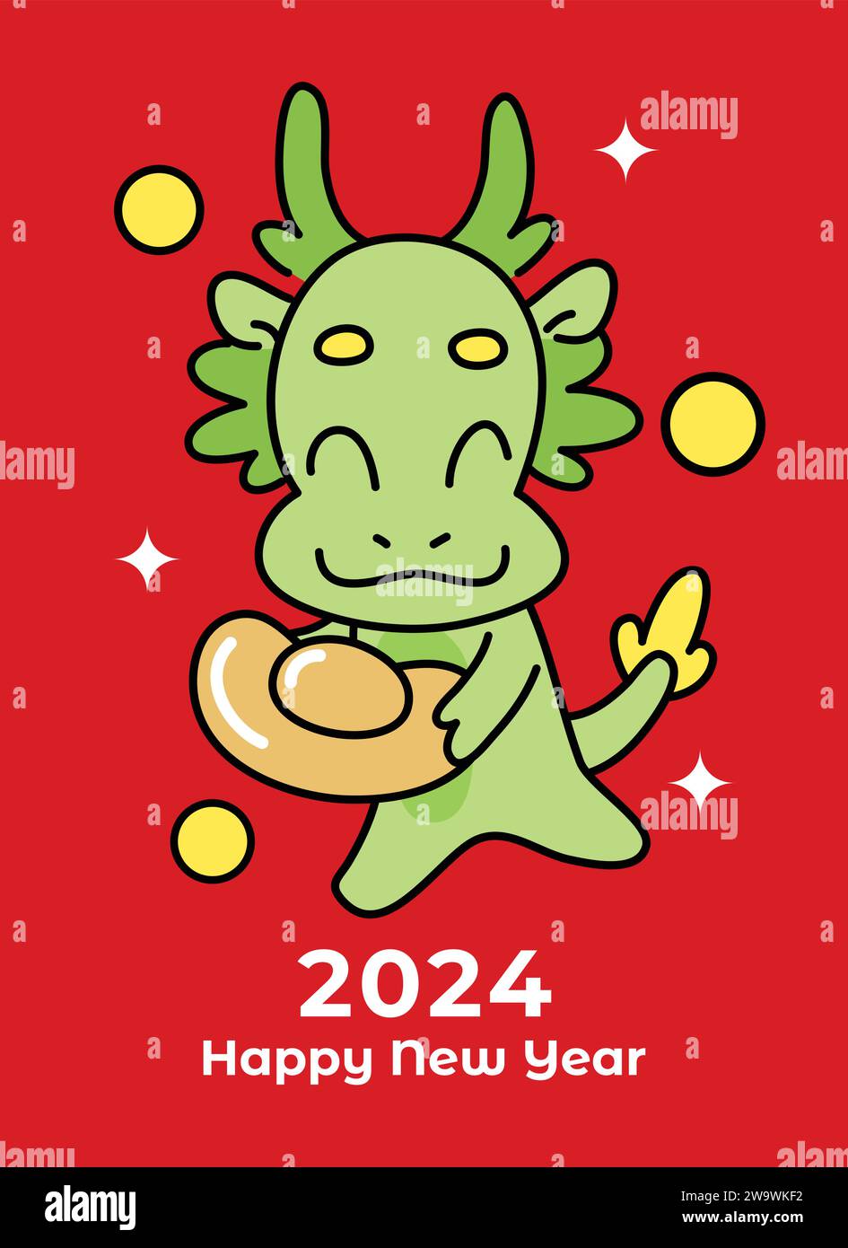 Cute chinese dragon holding gold sycee ingot with luck coins in ...