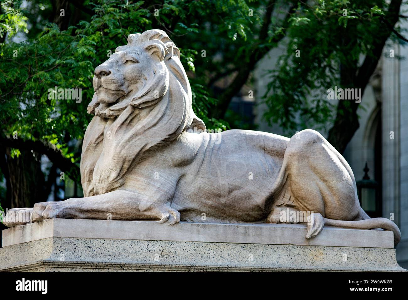 Patience is one of the two lions made of pink Tennessee marble that ...