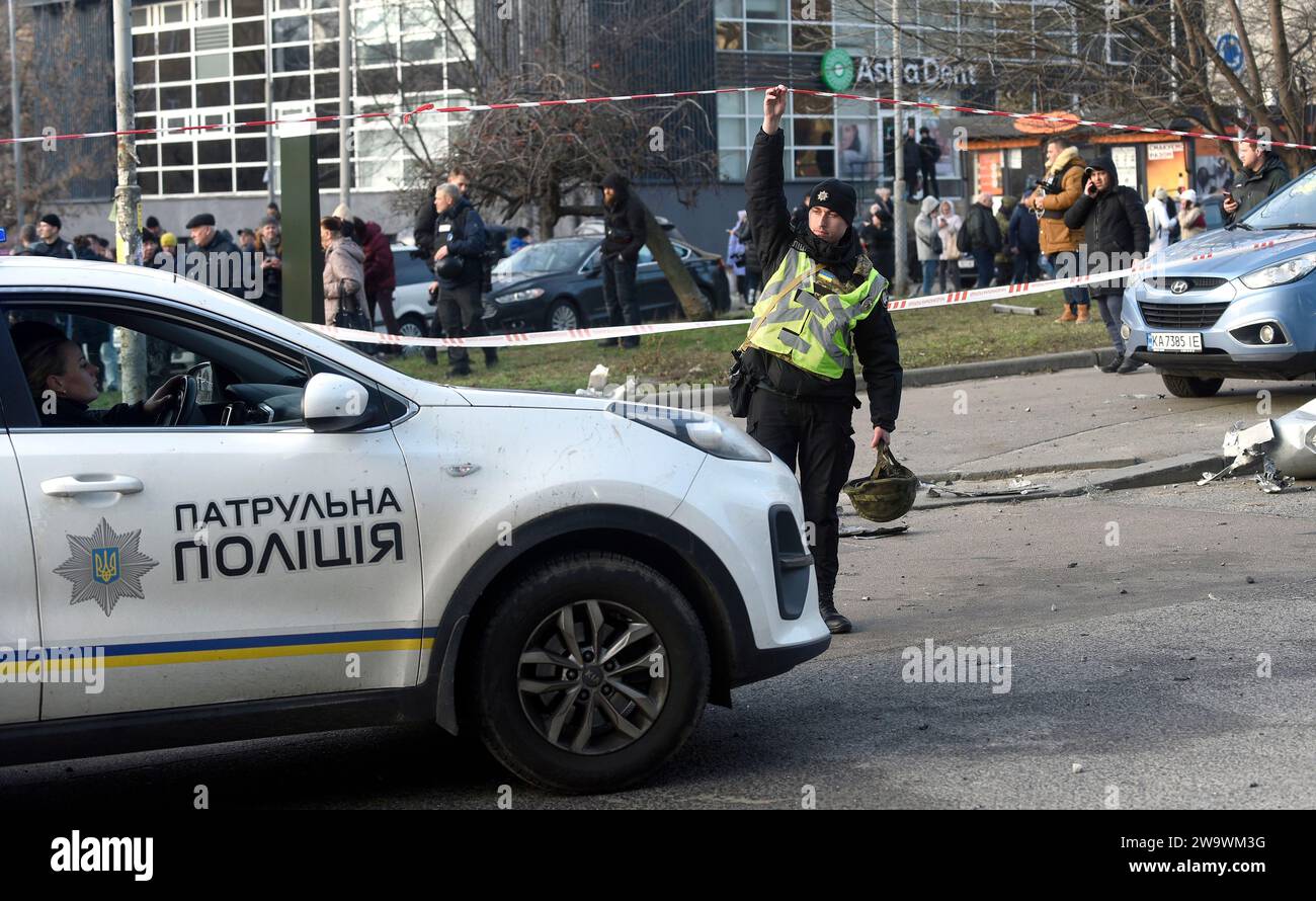 Non Exclusive: KYIV, UKRAINE - DECEMBER 29, 2023 - A police officer ...