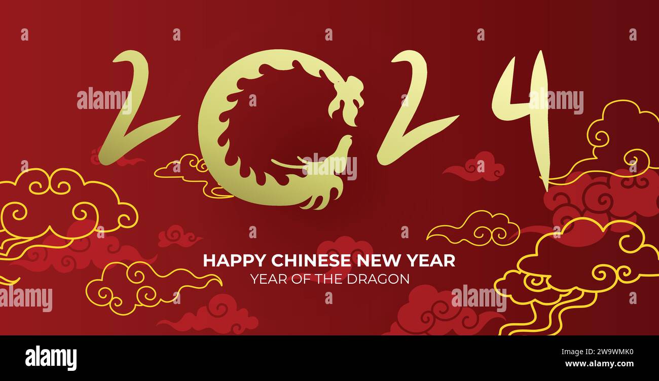 Happy year of the dragon 2024 greetings card. Golden asian dragon shape ...