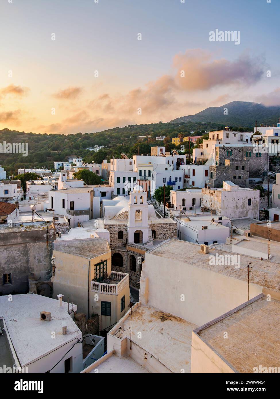 Mandraki Town at sunrise, elevated view, Nisyros Island, Dodecanese ...