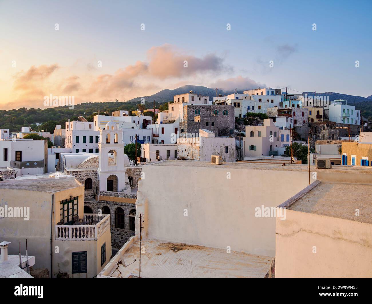 Mandraki Town at sunrise, elevated view, Nisyros Island, Dodecanese ...