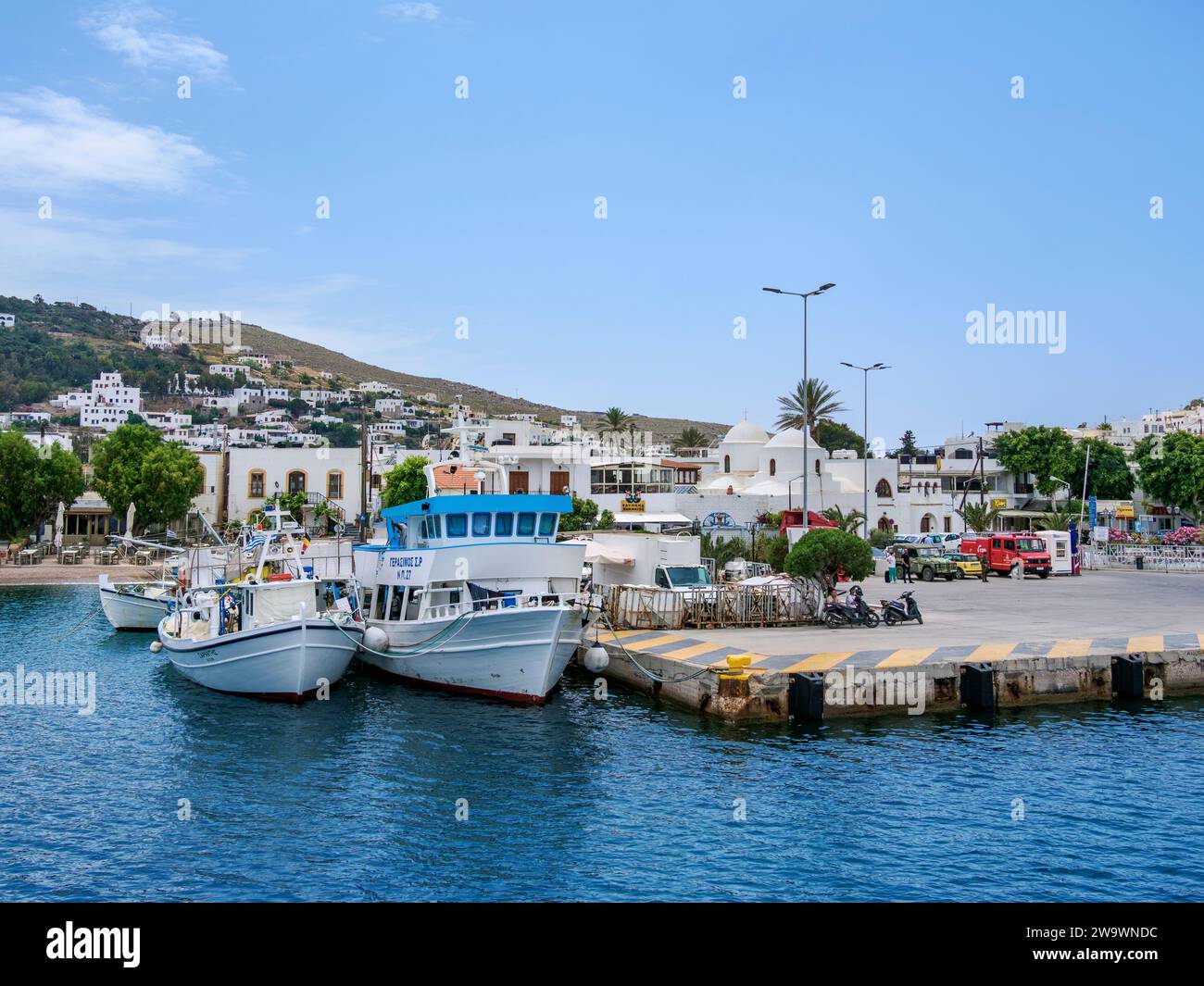 Port in Skala, Patmos Island, Dodecanese, Greece Stock Photo - Alamy