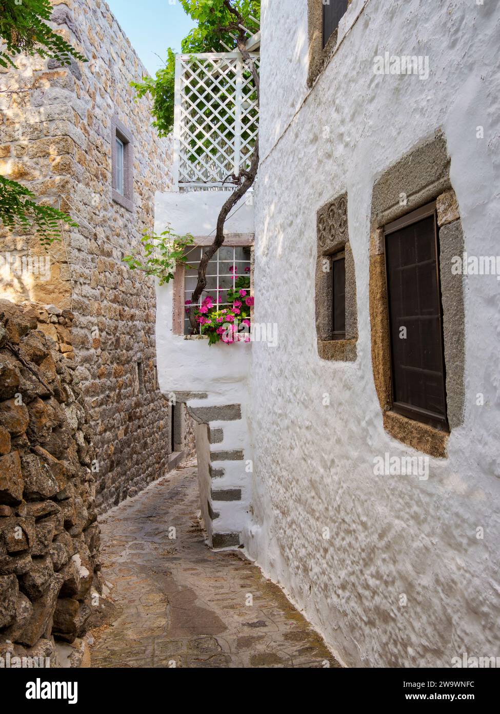 Street of Patmos Chora, Patmos Island, Dodecanese, Greece Stock Photo ...