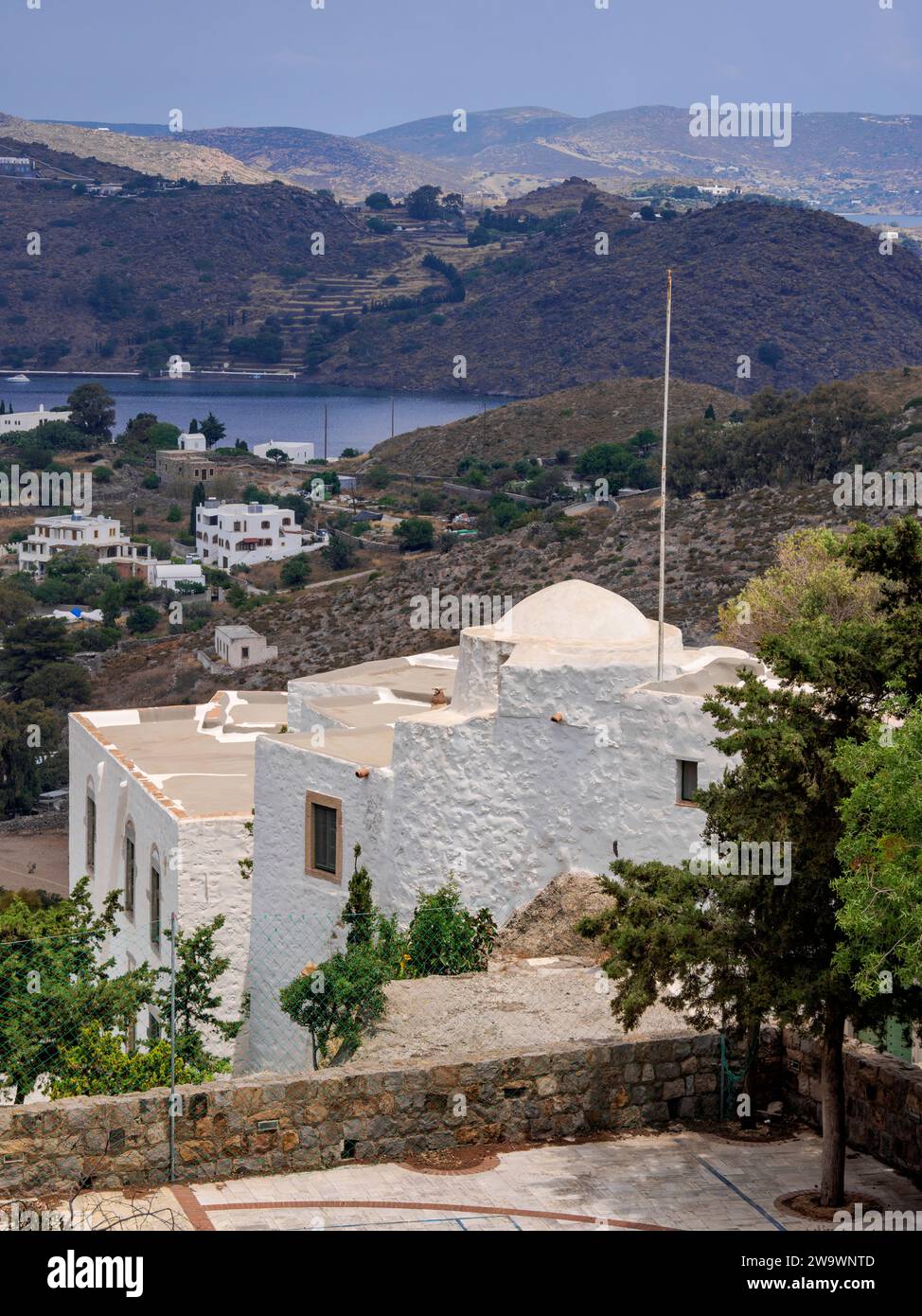 Cave of the Apocalypse Church, elevated view, Patmos Island, Dodecanese ...