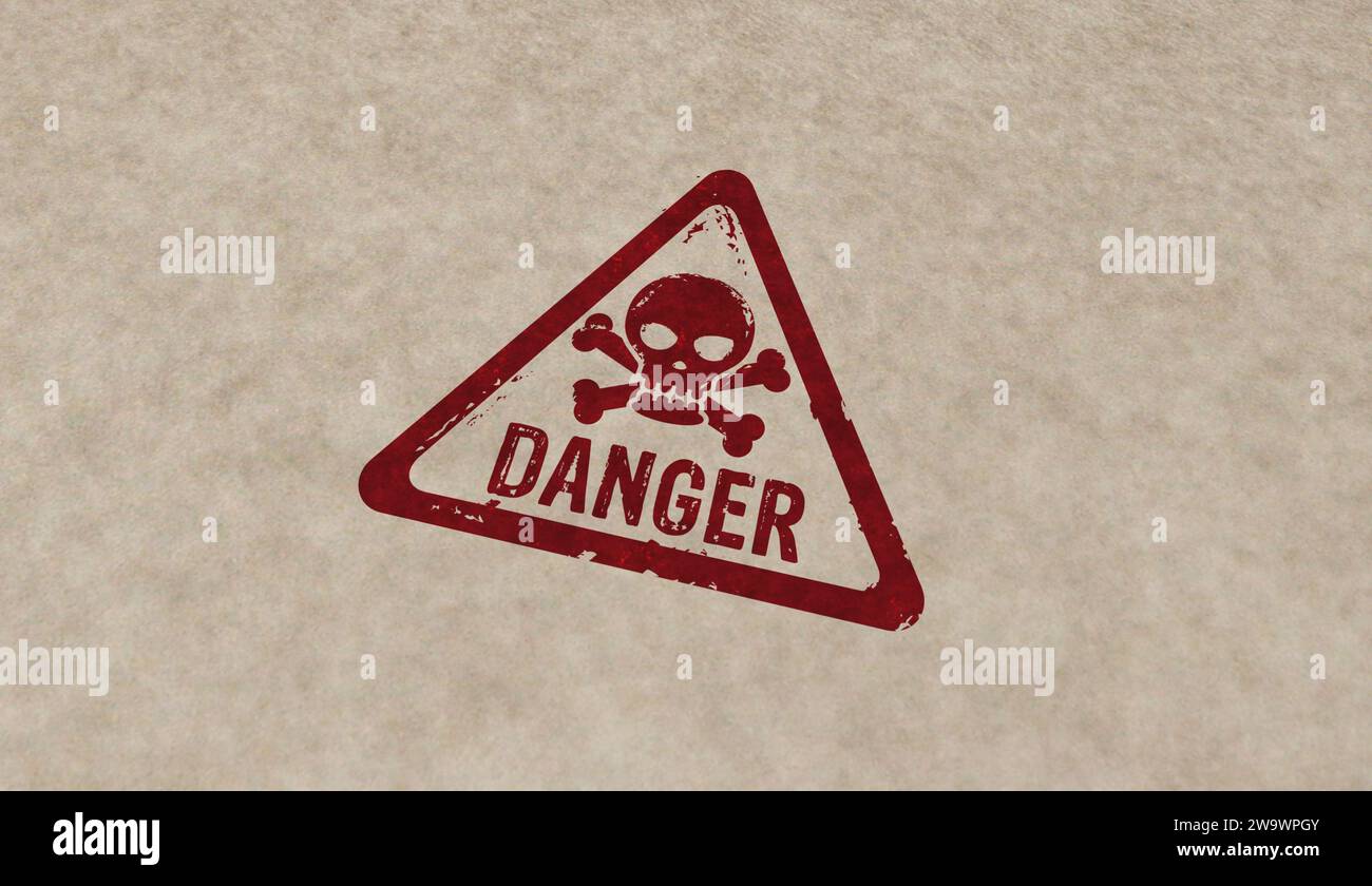 Danger stamp icons in few color versions. Warning alert with skull ...