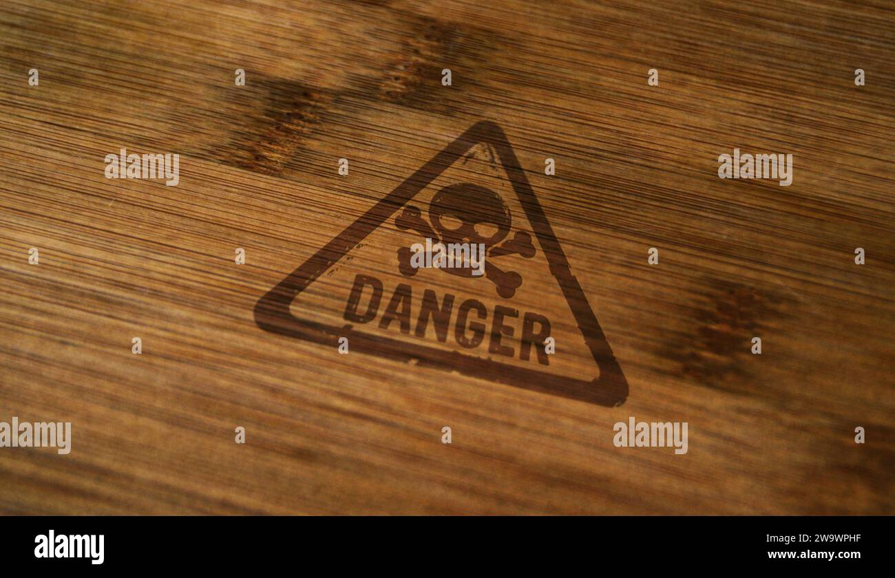 Danger stamp icons in few color versions. Warning alert with skull ...