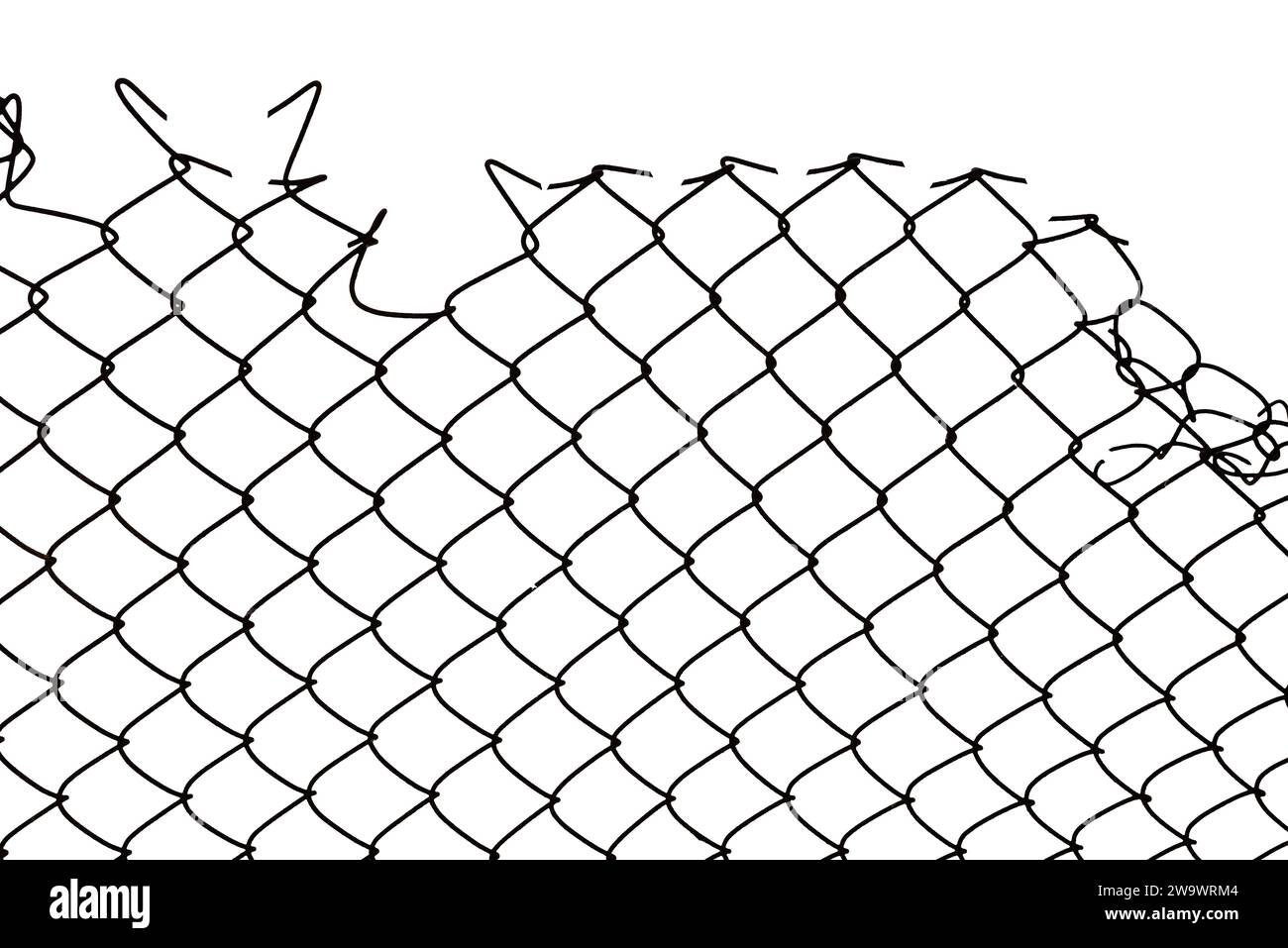 The texture of the metal mesh. Torn, destroyed, broken metal mesh on a ...