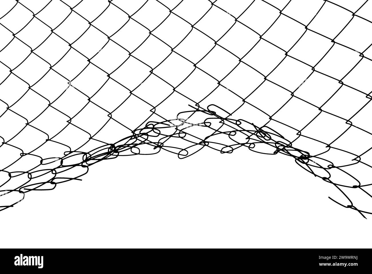 The texture of the metal mesh. Torn, destroyed, broken metal mesh on a ...