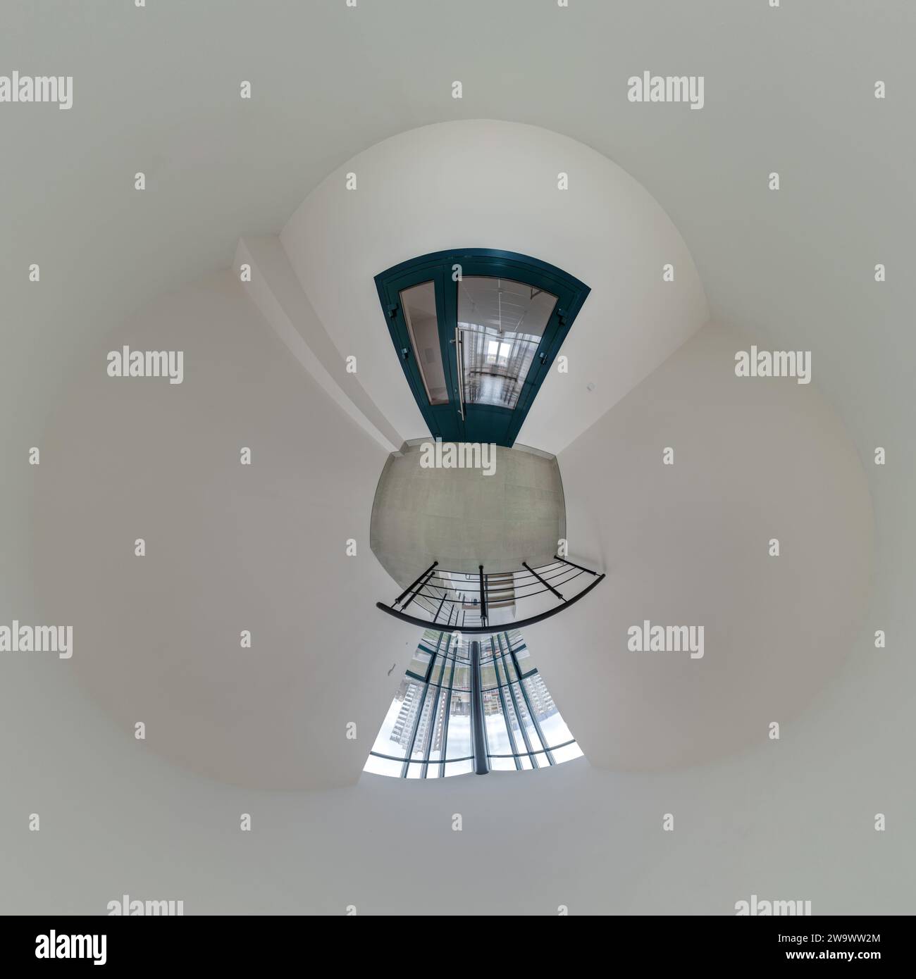 abstractly twisted into a spherical 360 panorama interior of a modern ...