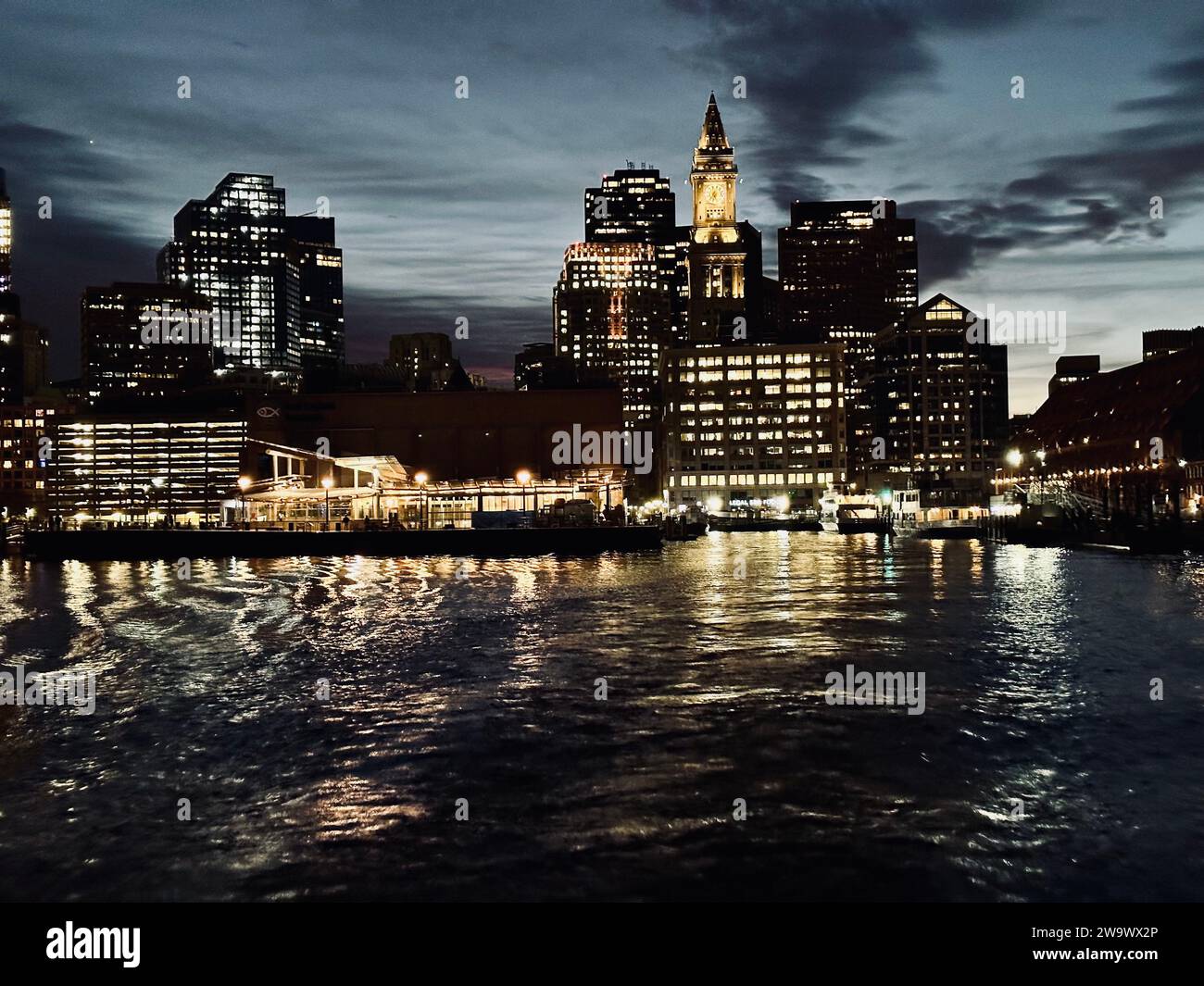 Night Lighting Up Boston and Its Skyline Stock Photo - Alamy