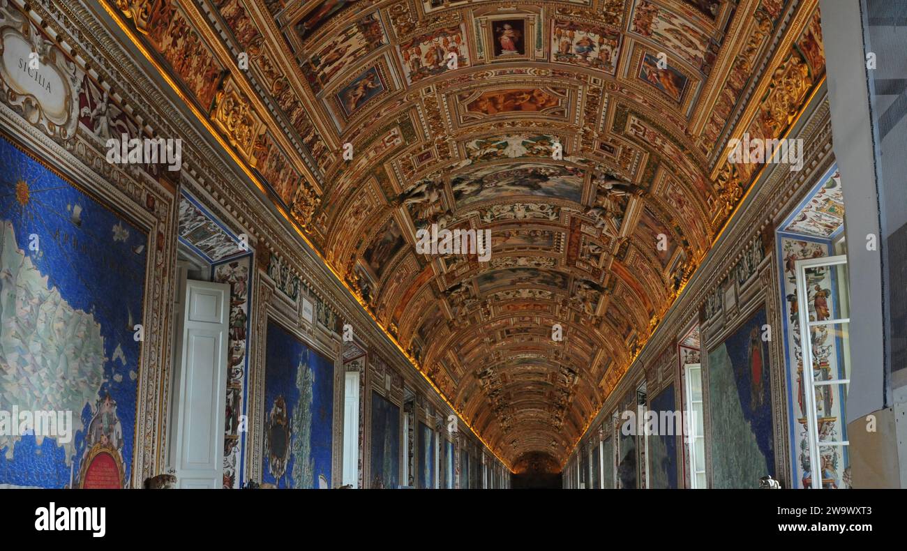 Paintings On The Ceiling Of The Vatican Museum In Rome Italy Stock Photo - Alamy