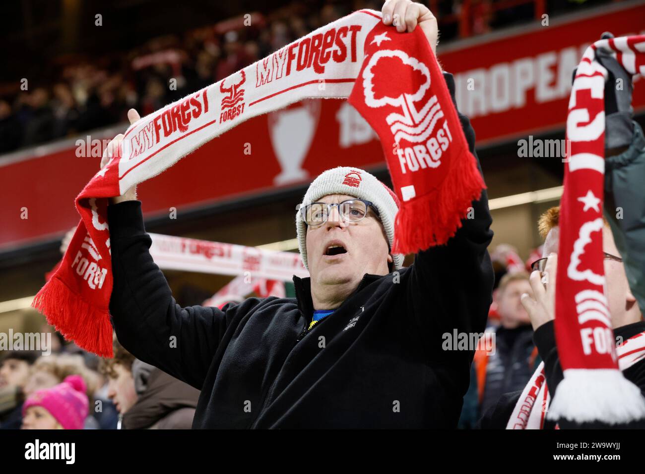 Nottingham Forest fans hold up scarves in the stands during the Premier ...