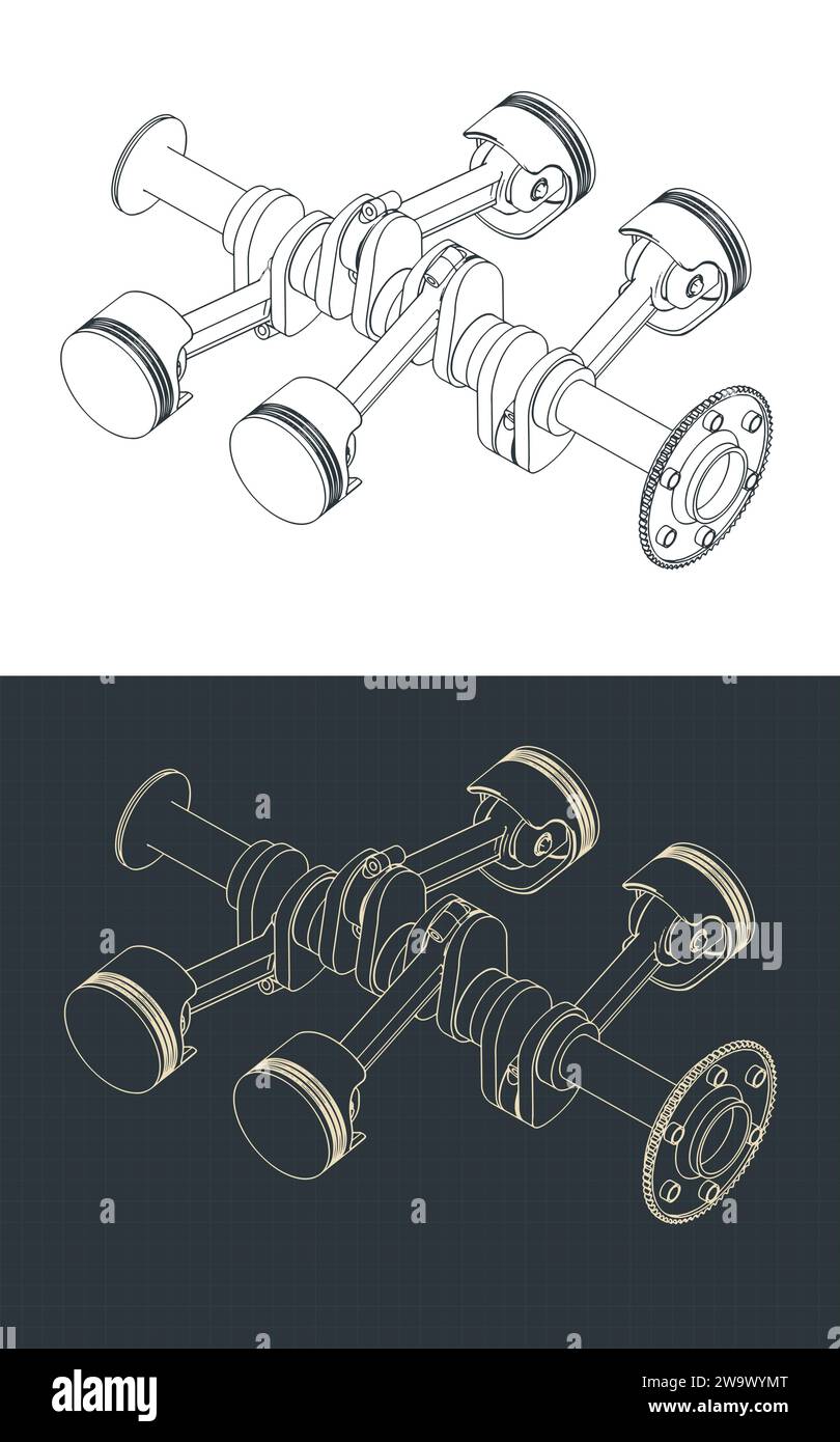 Stylized vector illustration of crankshaft and pistons of horizontally ...