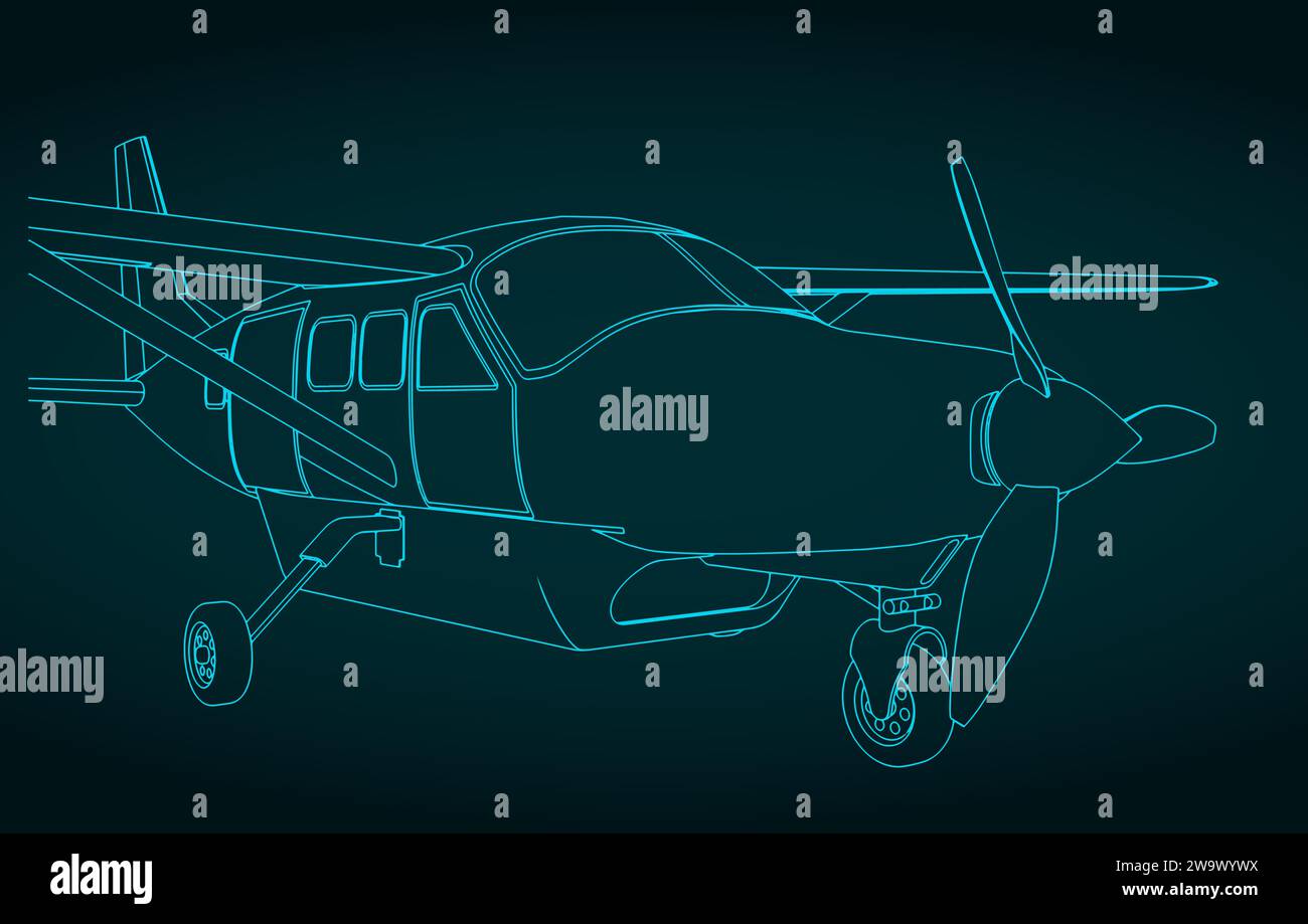 Stylized vector illustration of light single-engine turboprop aircraft close up Stock Vector ...