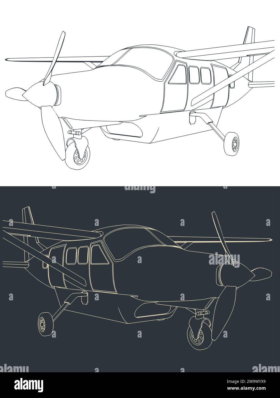 Stylized vector illustrations of light single-engine turboprop aircraft close up Stock Vector ...