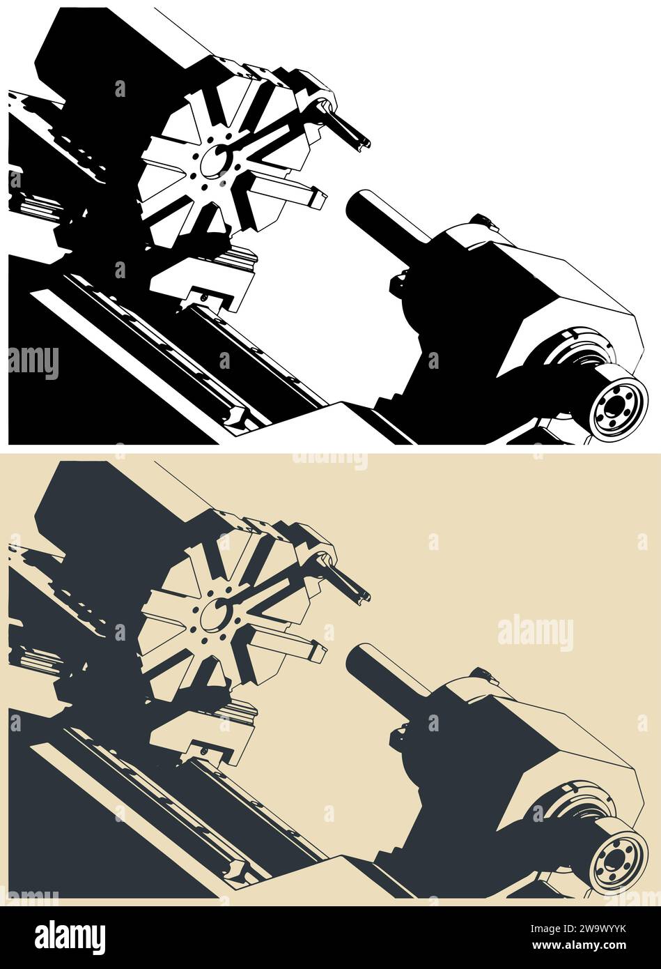 Stylized vector illustration of CNC lathe machine close up Stock Vector ...